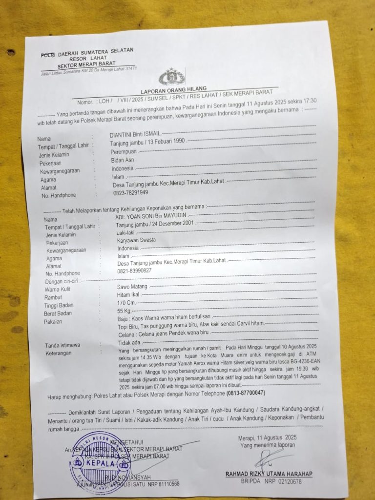 Pamit Pergi Ambil Gaji ke Muara Enim, Yoan Tak Pulang-pulang – Cerdas